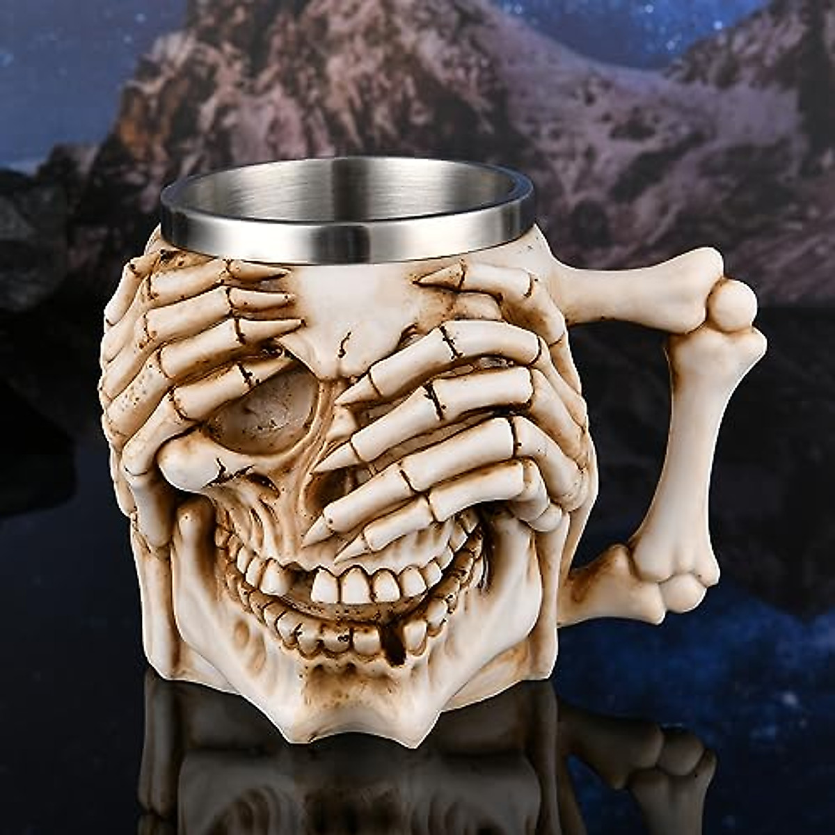 Stainless Steel Skull Mug Viking Drinking Cup Perfect Halloween Decoration and Gift for Men - Beer Stein, Tankard, Coffee Mug, and Tea Cup in One