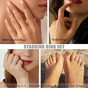 LOYALLOOK 3pcs 1mm Stainless Steel Women's Plain Band Knuckle Stacking Midi Rings Comfort Fit Silver Tone Size 9