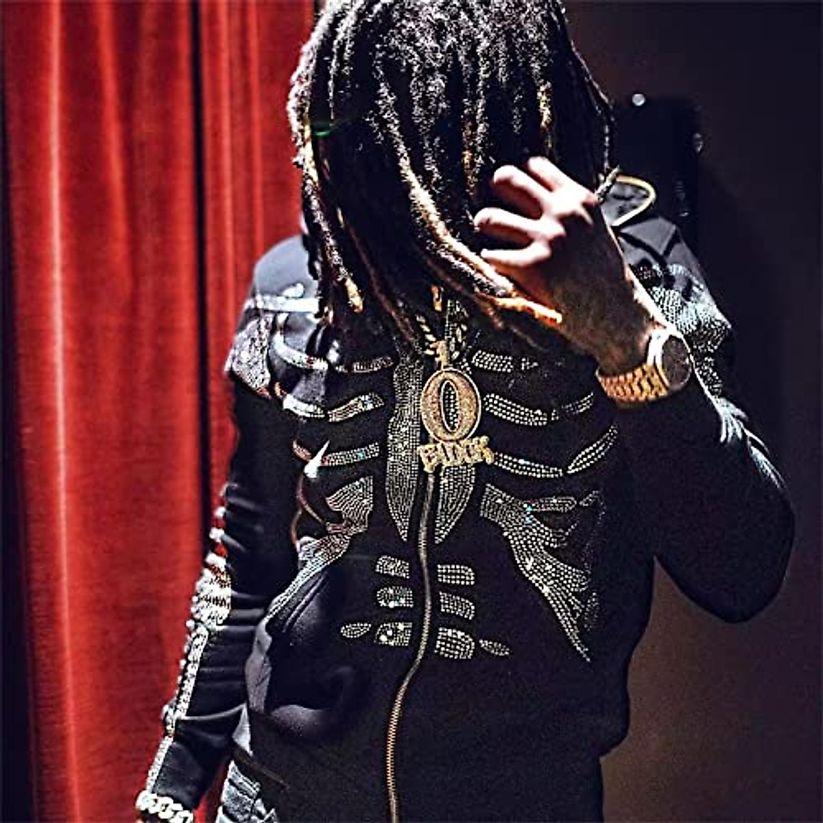 NaranjaBurbuja Y2K Skeleton Oversized Full Zip Up Hoodie Women Rhinestone Skull Graphic Sweatshirt E-Girl StreetweaR Black