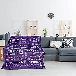 Gift Throw Blanket for Mom in English with Thankful, Thoughtful and Respectful Words, Queen Size 80"*60" Purple (English)