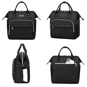 AIJIEKE Lunch Bag for Women, Large Lunch Box for Work Insulated Lunch Bag, Adult Leakproof Lunch Tote Cooler Bag with Side Pockets & Adjustable Strap, Lunch Purse for Picnic Beach, Black