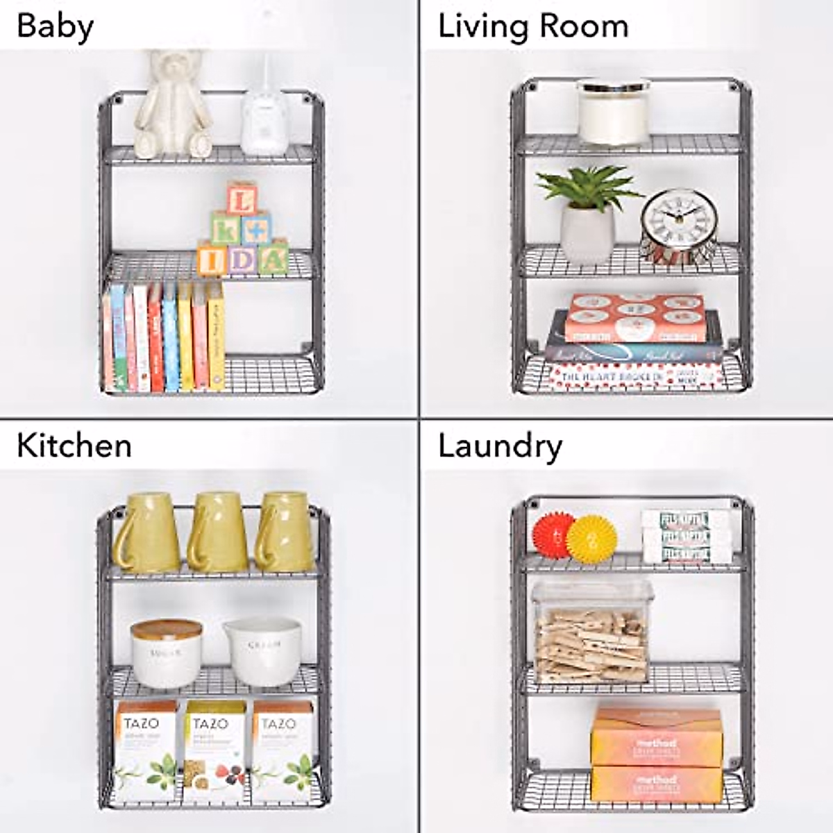 mDesign Metal Wire 3-Tier Hanging Shelf for Bathroom Storage - Wall Mounted Decorative Shelves - Floating Metal Bathroom Shelf Basket - Bathroom Wall Shelving - Concerto Collection - Graphite Gray