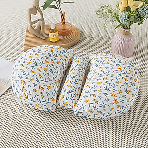 Lemfux Maternity Belly Double Wedge Pillows for Pregnant Women Sleeping, Small Adjustable Fruit Printed Pregnancy Pillow for Back Support, 100% Cotton, White, for Side Sleeper