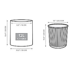 Modern Round Waste Basket - 3.2Gal/12.1L Open Top Trash Bin - Black Garbage Can with Removable Plastic Bin Liner - Touchless Bathroom Garbage Can or Trash Can for Kitchen - Minimalist Office Trash Can