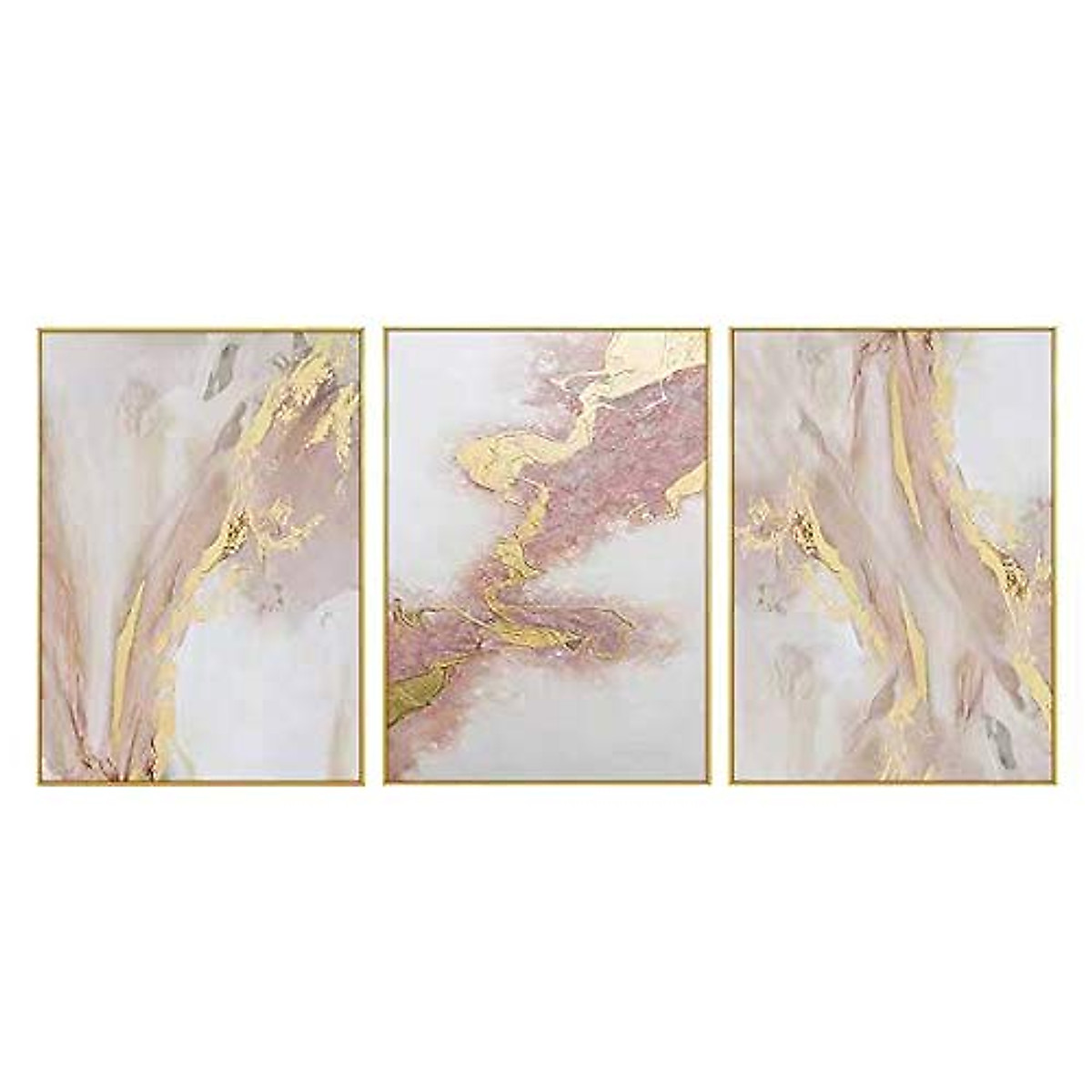 3 Piece Framed Canvas Wall Art Pink Gold Abstract Painting Water Flow Shape Modern Home Decor Ready to Hang 24x48 inches