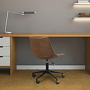 Furmax Mid Back Task Chair PU Leather Adjustable Swivel Office Chair Bucket Seat Armless Computer Chair Modern Low Back Desk Conference Chair (Brown)