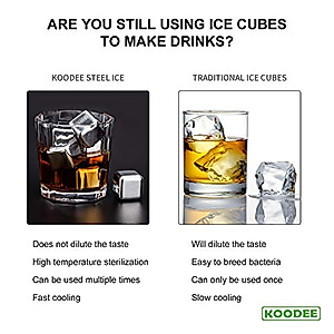 koodee Whiskey Stones, Father's Day Gift Set from Son Whiskey Gifts for Men, Reusable Ice Cubes with Tongs and Ice Cube Trays(Set of 8)