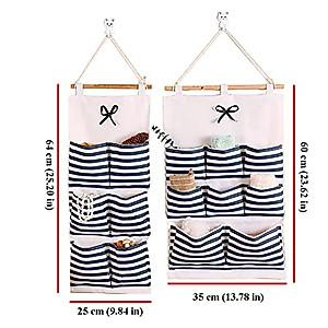 CARURLIFF 2 Packs Wall Hanging Organizer with 14 Pockets Over the Door Storage Bags for Bedroom, Entrance, Dresser (6+8 Pockets Blue)