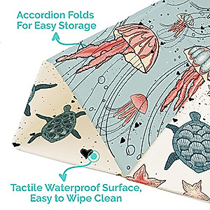 JumpOff Jo - Large Waterproof Foam Padded Play Mat for Infants, Babies, Toddlers, Play Pens & Tummy Time, Foldable Activity Mat, 70 in. x 59 in. - Seaside