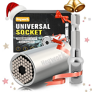 Heywork Universal Socket Tools Gifts for Men Dad, Birthday Gifts Super Socket with Power Drill Socket Adapter, Cool Gadgets for Men/Dad/Women/Husband 1/4"-3/4"（7-19mm）-Gift Box