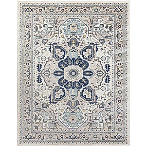 Canonsburg Traditional Persian Living Room Bedroom Area Rug - Bohemian Oriental Medallion Carpet - Blue, Grey, Beige, Brown - 7'10" x 10'2"