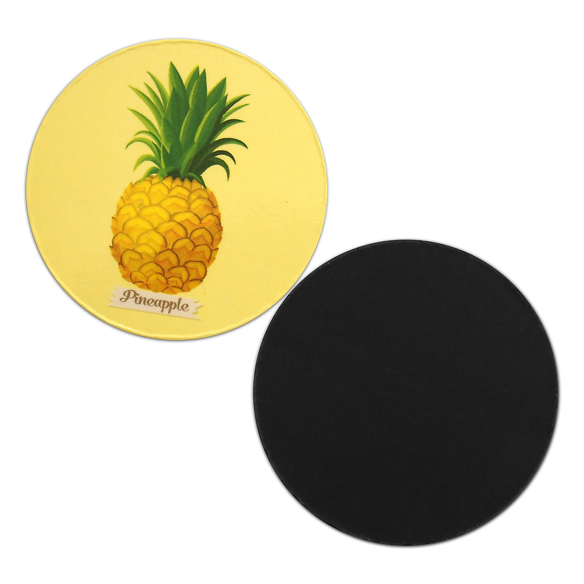 Novel Merk Pineapple Fruit Refrigerator Magnets, Small Circle Leaf & Banner Design for Fridge, Gifts, Decor, Party Favors, Prizes (10 Pack), Yellow Green, 2 Inch
