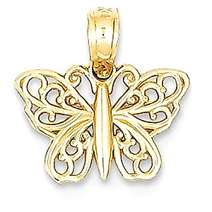 IceCarats 14K Yellow Gold Antique Filigree Butterfly Wings Necklace Charm Pendant 15mm x 12mm Only