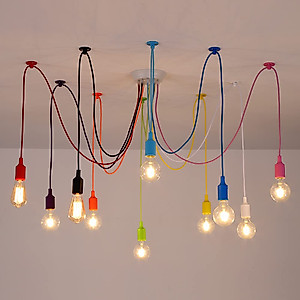 Ymlii Kids Colorful Chandelier, Ceiling Spider Light Fixture, Ajustable DIY Pendant Lamp for Boys Girls Bedroom Playroom Classroom Dining Room,‎ E26 10 Arms Lights