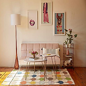 Globe Electric Novogratz x Globe Harrington 65" Floor Lamp, 2-Tone Faux Wood Base, White Fabric Shade, Socket Rotary Switch 67225