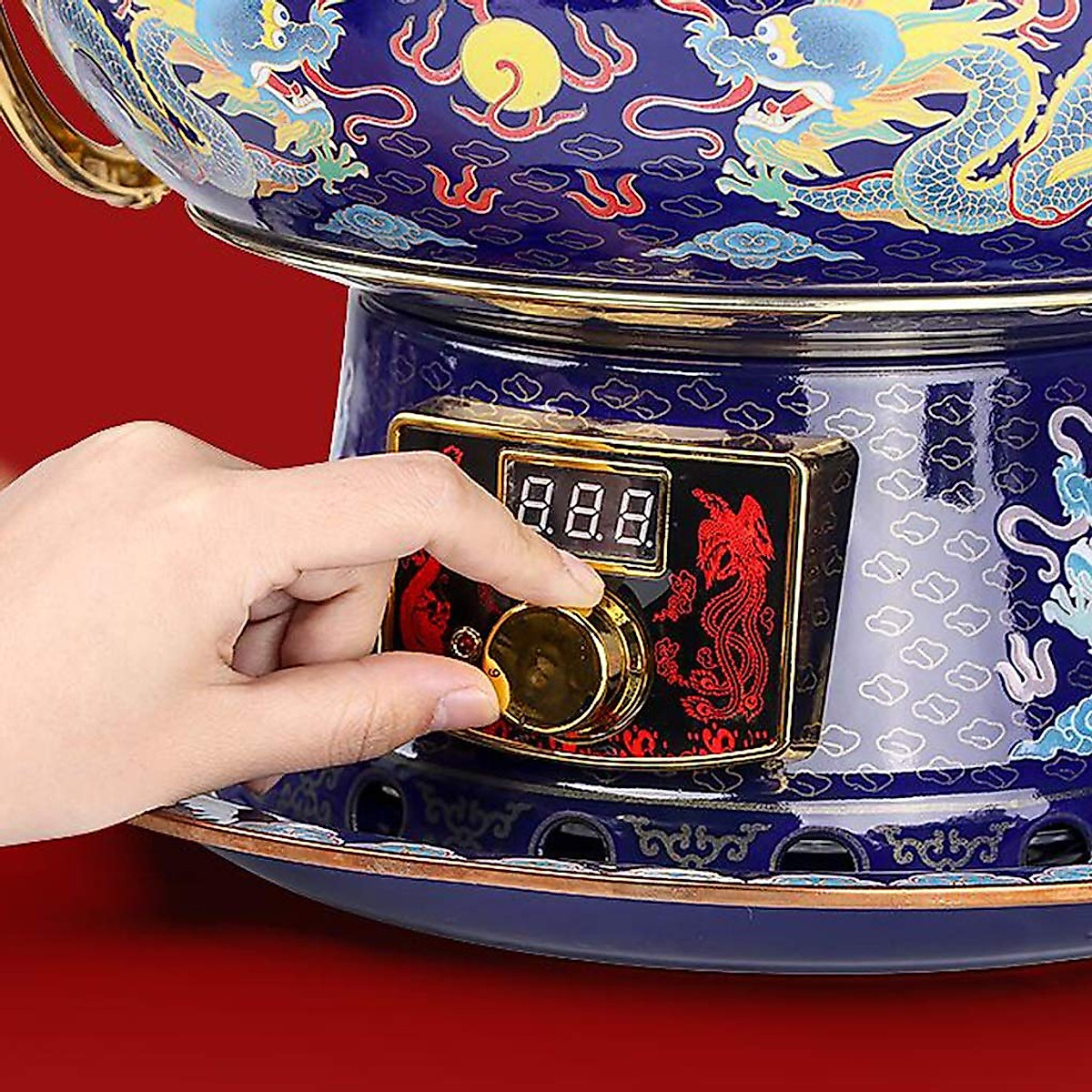 Chafing Dishes Saucepans With Lids Non Stick Hotel Cloisonne Copper Hot Pot Household Electric Carbon Dual-purpose Fire Boiler Old-fashioned Mutton Hotpot Craftsmanship (Color : A, Size : 34cm)