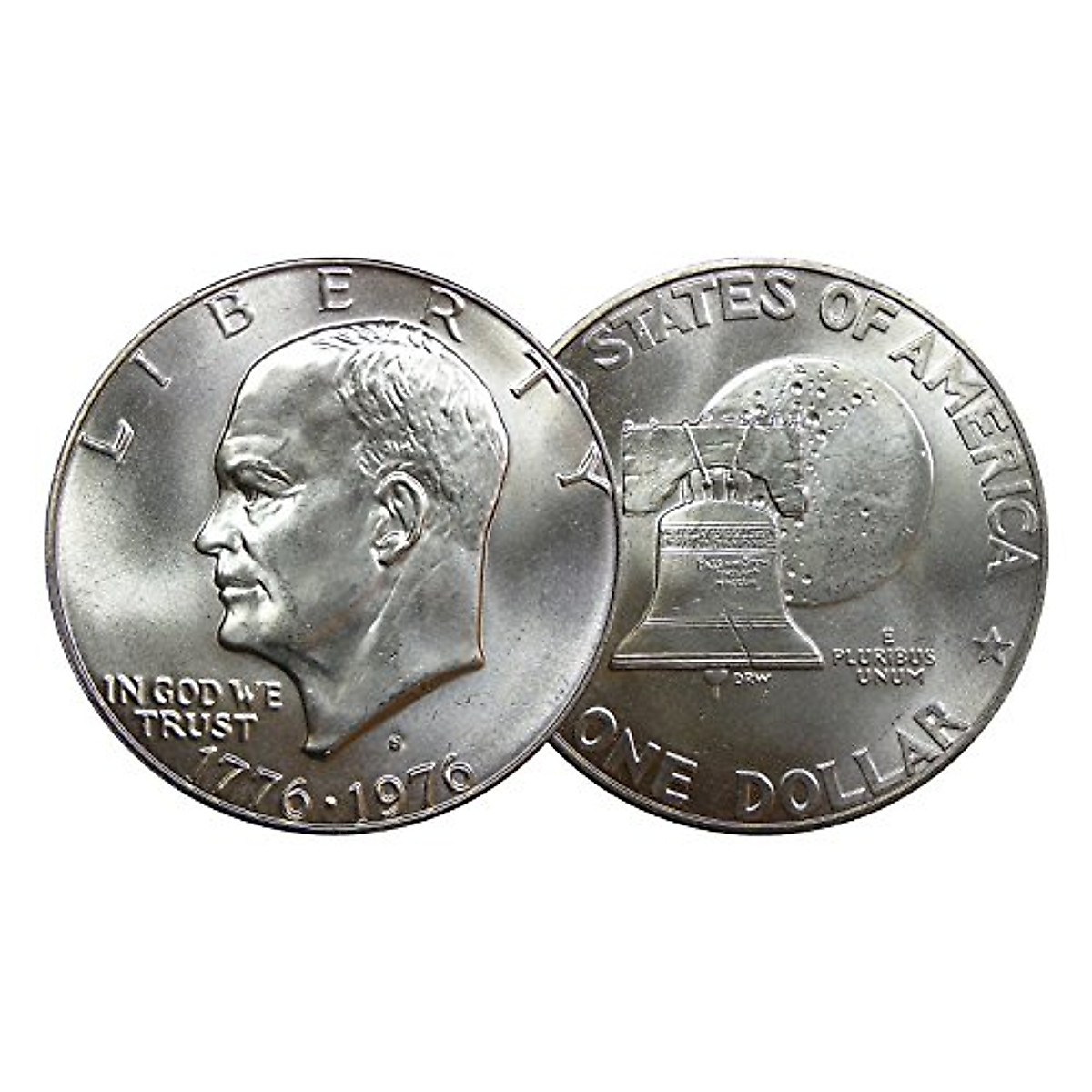 1976-S U.S. Eisenhower Silver Dollar Coin, 40% Pure Silver, Mint State Condition, Bicentennial Design