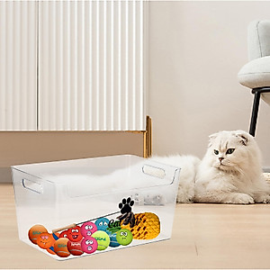 Cat Toy Bin,Clear Cat Toys Storage Bins,Cat Shallow Toy Baskets,Acrylic Pet Supplies Storage Basket with Handle,Easy To Clean,Premium Quality,for Cat Toys, Coats, Clothing, Blankets, and Treats
