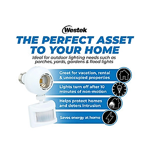 Westek Screw In Motion Sensor Light Socket for Outdoor Lighting - This Motion Sensor Light Socket Adapter Turns On Lights When Movement is Detected, 20ft Distance - (OMLC163BC)
