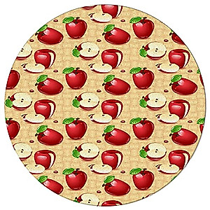 LAMANDA Round Area Rugs Red Apples Green Leaf Indoor Floor Carpet Non Slip Throw Rug for Living Room Bedroom Kids Nursery Farm Fruit Harvest 48in