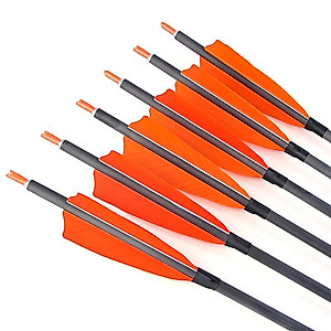 AMEYXGS 6/12 Pcs 34 Inch Archery Carbon Arrows 400 Spine Hunting Compound Arrows with 4” Turkey Feather Target Practice Arrow for Compound and Recurve Bow (Orange set, 12 pcs)