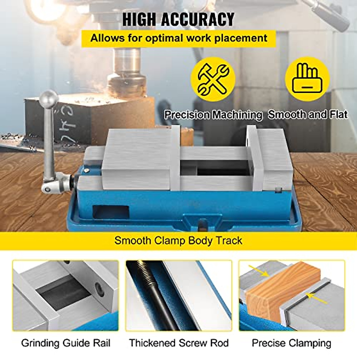 Happybuy 4 Inch ACCU Lock Down Vise Precision Milling Vise 4 Inch Jaw Width Drill Press Vise Milling Drilling Machine Bench Clamp Clamping Vice(4")
