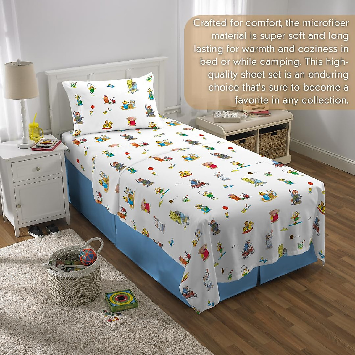 Franco Richard Scarry Book Kids Bedding Super Soft Sheet Set, Twin, (Official Licensed Product)