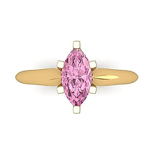 Clara Pucci 1.0 ct Marquise Cut Solitaire Pink Simulated Diamond Engagement Bridal Promise Anniversary Ring 18K Yellow Gold Size 3.5