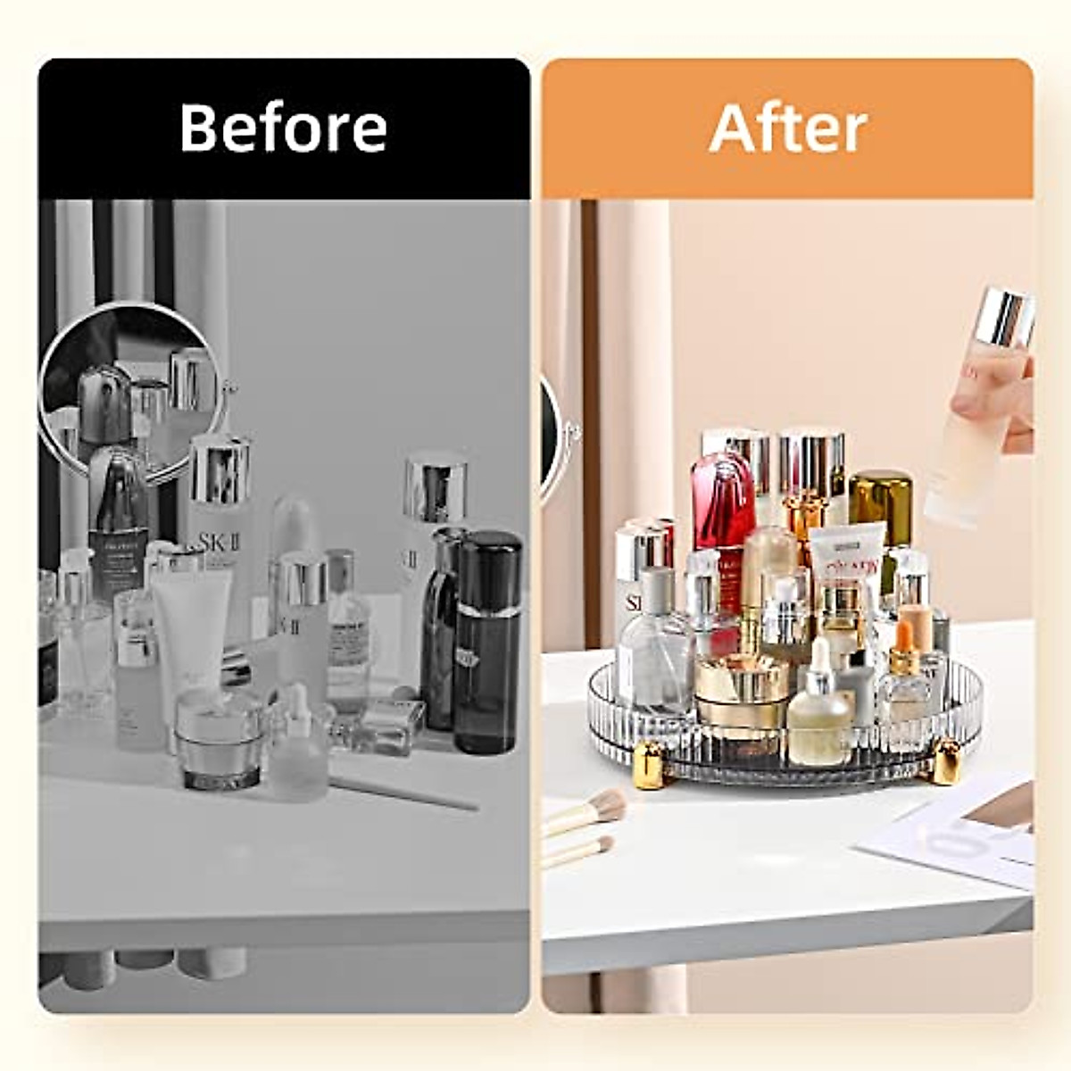 360 Roating Makeup Vanity Countertop Organizer, Spinning Base Organizer for Spices, Decoratice Rack Trays for Kitchen, Cosmetic, Perfume Storage