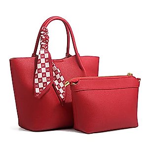 Bagkcopp Set of 2 Red Purses and Handbags for Women Shoulder Tote Bags Top Handle Satchel,Bride and Bridesmaid Handbag
