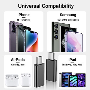 Temdan 4 Pack Lightning to USB C Adapter for iPhone 15/16 Pro/16 Pro Max/Plus,Samsung S24,Gender Changers,USB C Charger Connector Cable,for iPhone 16/15 Charger,iPhone 16/15 Accessories - Black