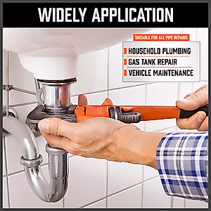 HORUSDY 4 Pack Heavy Duty Pipe Wrench Set, Adjustable 8" 10" 12" 14" Soft Grip Plumbing Wrench Set with Storage Bag