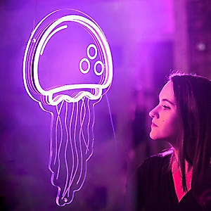 Jellyfish Neon Signs for Wall Decor Light Up Personalized for Bedroom, Bar, Birthday, Holiday Party, Wedding. USB Powered 3D Art Creative Purple Light LED with Dimmer Switch