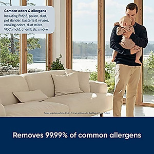 BLUEAIR Bedroom Air Purifier, Small Room Air Cleaner Dust Pet Dander Smoke Mold Pollen Bacteria Virus Allergen, Odor Removal, for Home Office Nursery, Washable Pre Filter, HEPASilent, Blue 411 Auto