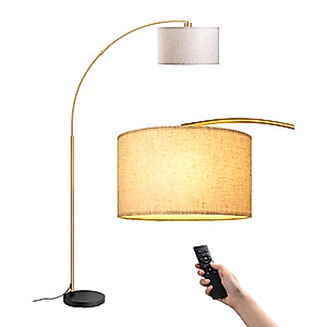 EDISHINE 78.3" Gold Arched Floor Lamp with Remote, Mid Century Modern Reading Light Over Chair, Tall Arc Standing Lamp for Living Room, Home Office, Reading Room, Dining Room, Dimmable Bulb Included