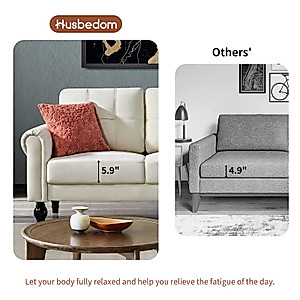 Husbedom 60.6 Inches Loveseat Sofa, Velvet Small Couches for Small Spaces, Comfy Couch for Living Room, Bedroom, Apartment, Studio, Cream Beige Couch