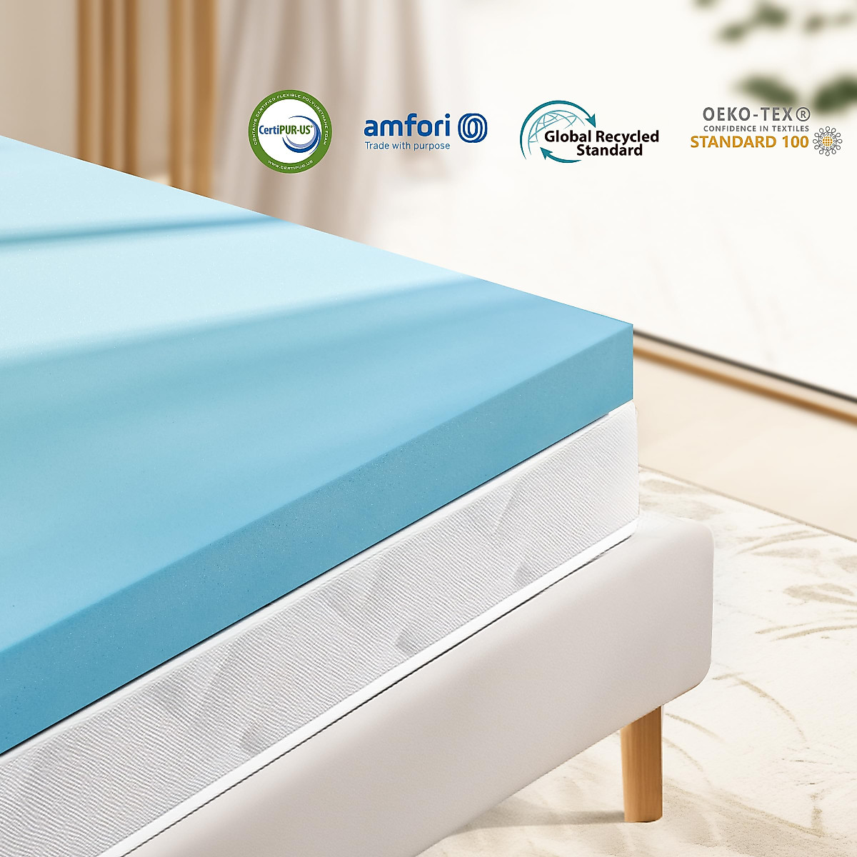 4 Inch Queen Mattress Topper for Pressure Relief, Gel Infused Bed Topper, Memory Foam Mattress Pad CertiPUR-US Certified, 60x80 Inches, Blue