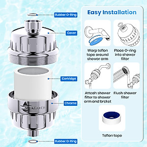 Aqua Earth Shower Filter For Hard Water Shower Head Filter to Remove Chlorine Fluoride Water Softener Coconut Shell Activated Carbon Reduces Dry Itchy Skin Heavy Metals Other Sediments Vitamin C