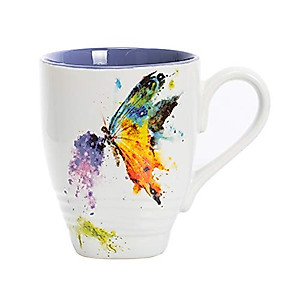 DEMDACO Kaleidoscope Butterfly Watercolor Blue 16 Ounce Glossy Stoneware Mug With Handle