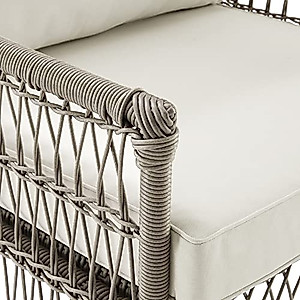 Crosley Furniture Thatcher Wicker Outdoor Chair for Porch, Deck, Backyard, Driftwood with Creme Cushions