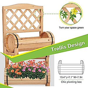 Kinbor Outdoor Wood Raised Garden Bed Planter Box with Trellis for Climbing Plants Growing, Greenhouse Garden Balcony Patio Yard, 19.7’’ X 15.7’’ X 31.5’’