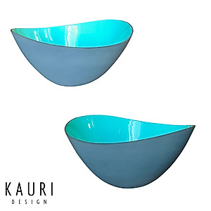Large Teal and Grey Wave Salad Bowl | Over-Sized Ceramic Serving Bowl for Salad Mix, Chips, Pasta, and Family Dinners