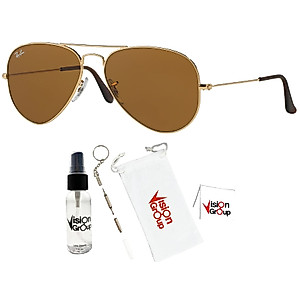 Ray-Ban RB3025 Metal Aviator Sunglasses + Vision Group Accessories Bundle for unisex-adult (Arista/Crystal Brown (001/33), 58)