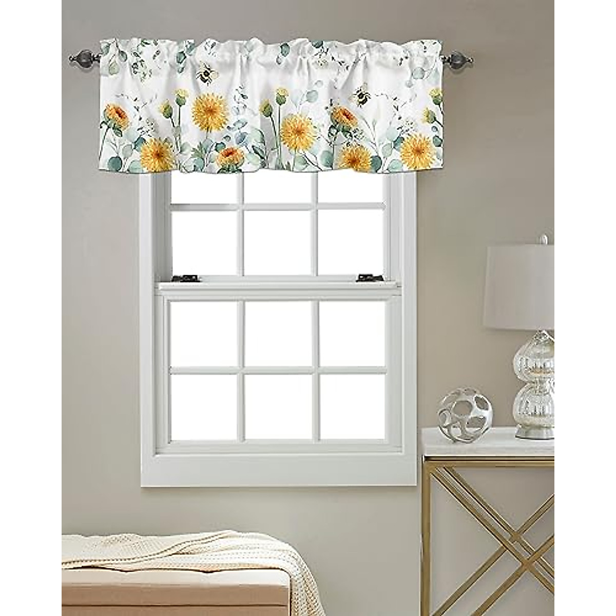 Butterfly Floral Window Kitchen Curtain Valance, Window Curtain Valance Rod Pocket, 1 Panel Short Valances Window Treatment for Living Room Bedroom Bathroom Cafe (42x18 Country Style Butterfly)