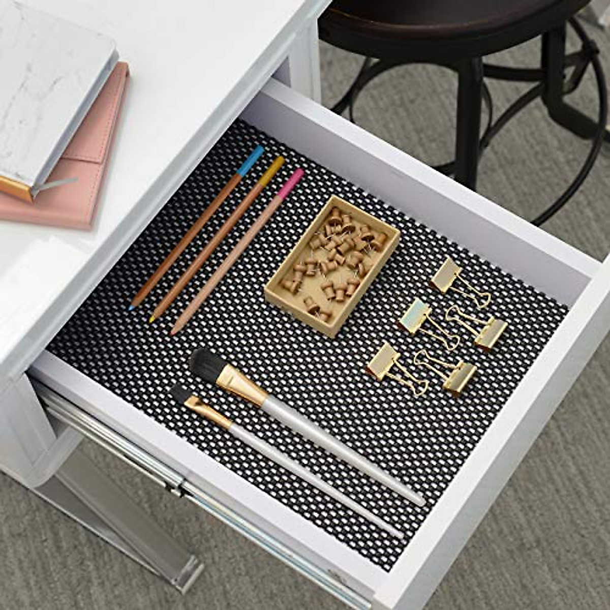 Con-Tact Brand Premium Thick and Non-Adhesive Drawer Shelf Liner, 12" x 4', Black