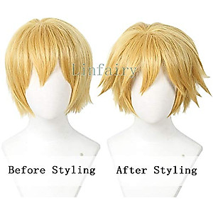 Linfairy Short Blonde Cosplay Wig Halloween Costume Cat Wig for Men