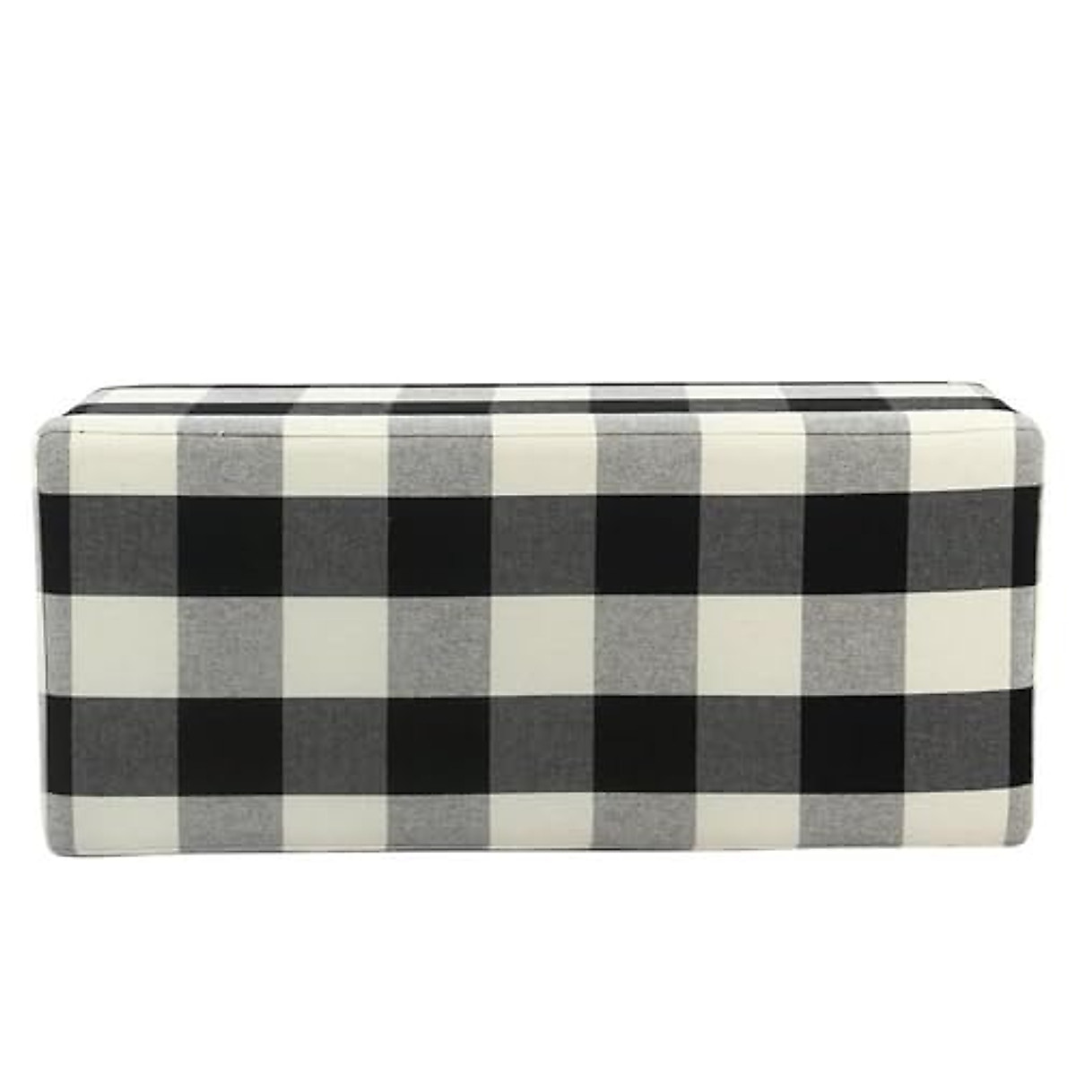 HomePop Large Upholstered Rectangular Storage Ottoman Bench with Hinged Lid, Black Buffalo Plaid