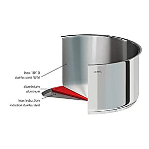 Cristel C14QKPAMAN Mutine Set with 1 qt Saucepan with Lid, long handle and 2 grips (5-Piece), Silver