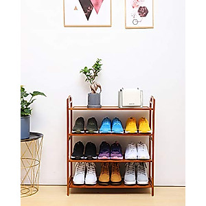 YUHUAWYH SANPON Bamboo Shoe Rack 4 Tier Shoe Organizer for Closet Entryway Shoe Rack Free Standing Shoe Shelf Flat Brown