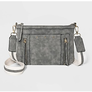 VR NYC Women's Zip Closure Faux-Suede Adjustable Strap Crossbody Bag, Charcoal